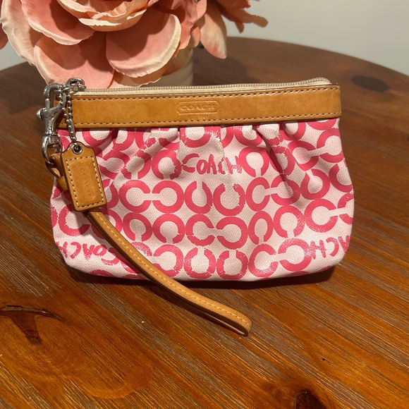 Coach | Bags | Coach Signature Leah Opt Art Pink Wristlet Wallet | Poshmark